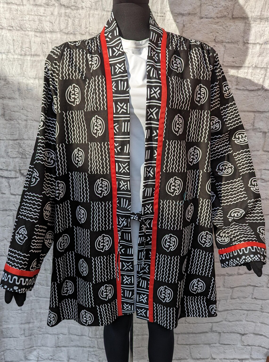 Unisex Gye Nyame African Mudcloth Duster, Loosefitting, Unlined, Long ...