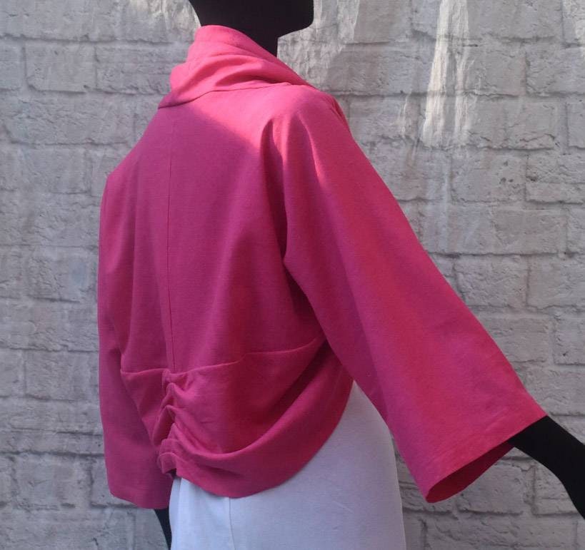 Hot Pink Linen Loosefitting Jacket,open Front,dolman Sleeves, Pleated ...