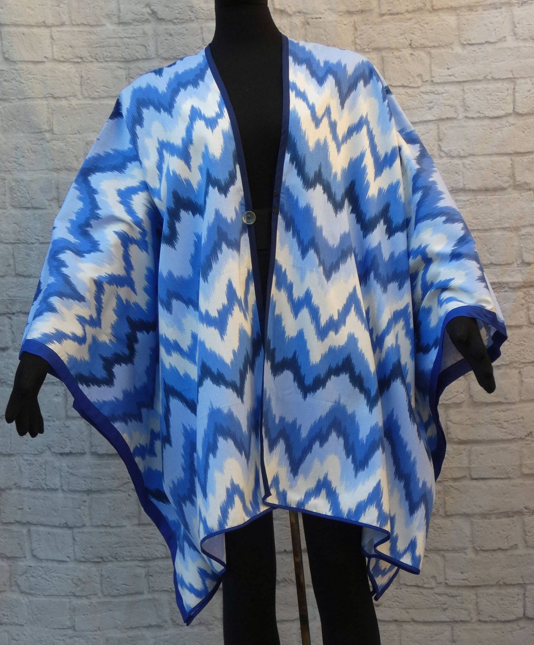 Blue Chevron Ruana Caftan: Vintage Button Cotton Cover-up - Etsy