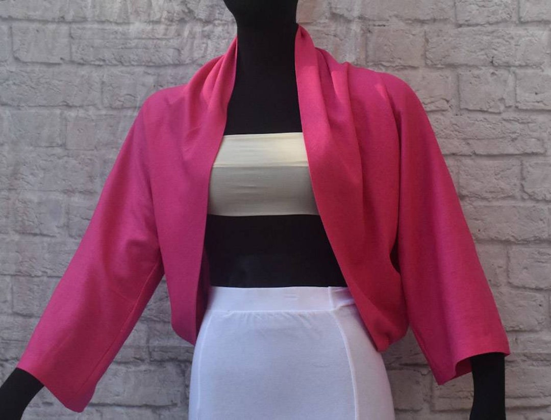 Hot Pink Linen Loosefitting Jacket,open Front,dolman Sleeves, Pleated ...