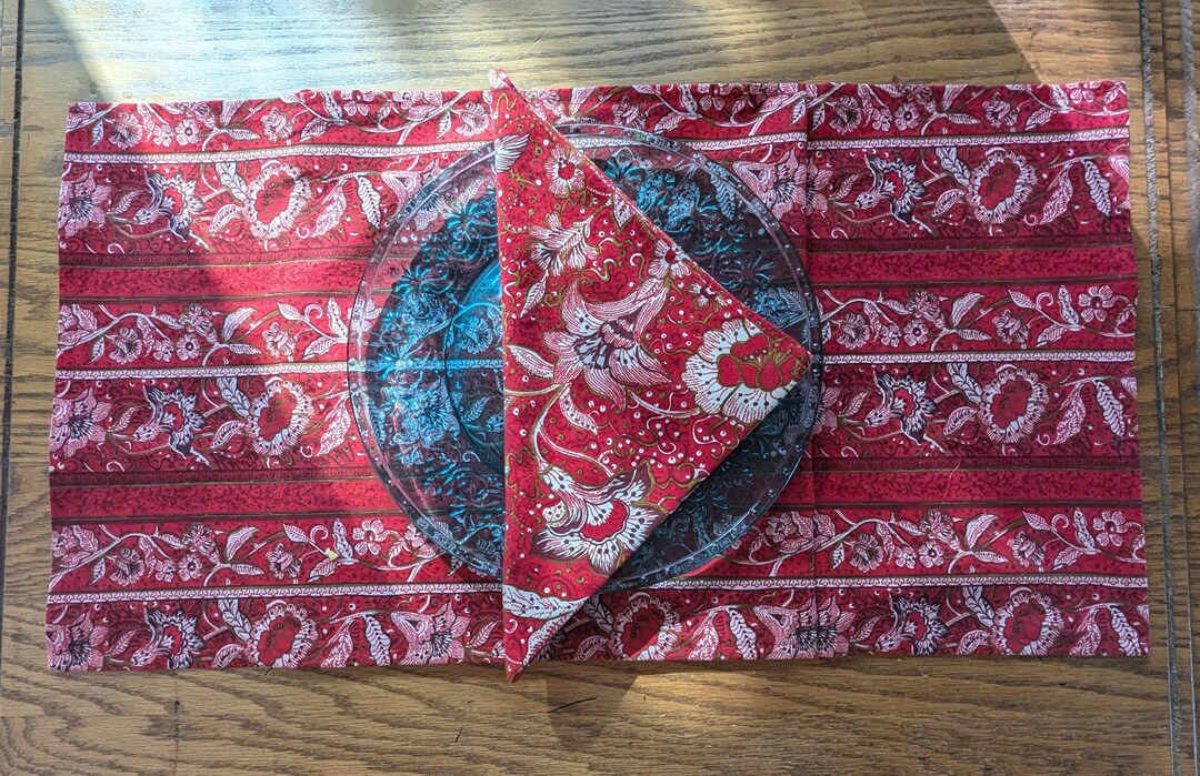 Ruby Red Flowers Adorn These Dinner Size Cotton Napkins. All Are ...