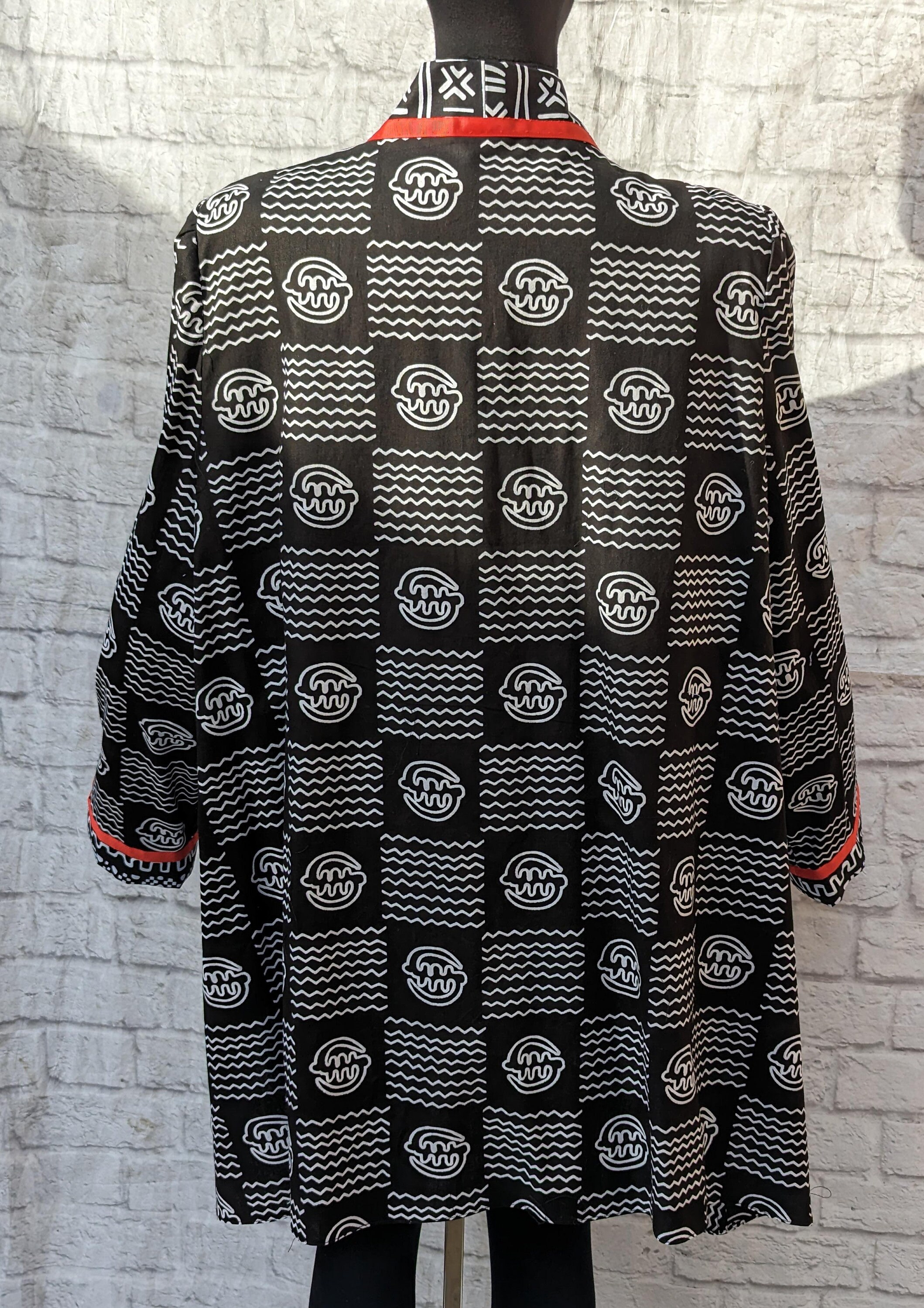 Unisex Gye Nyame African Mudcloth Duster, Loosefitting, Unlined, Long ...