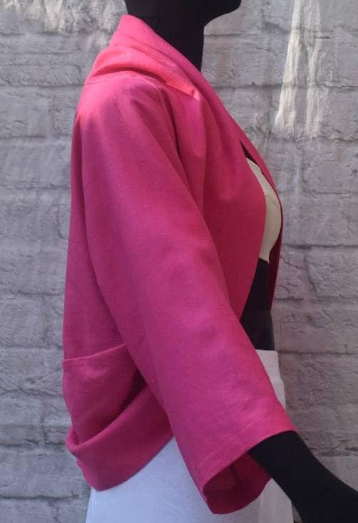 Hot Pink Linen Loosefitting Jacket,open Front,dolman Sleeves, Pleated ...