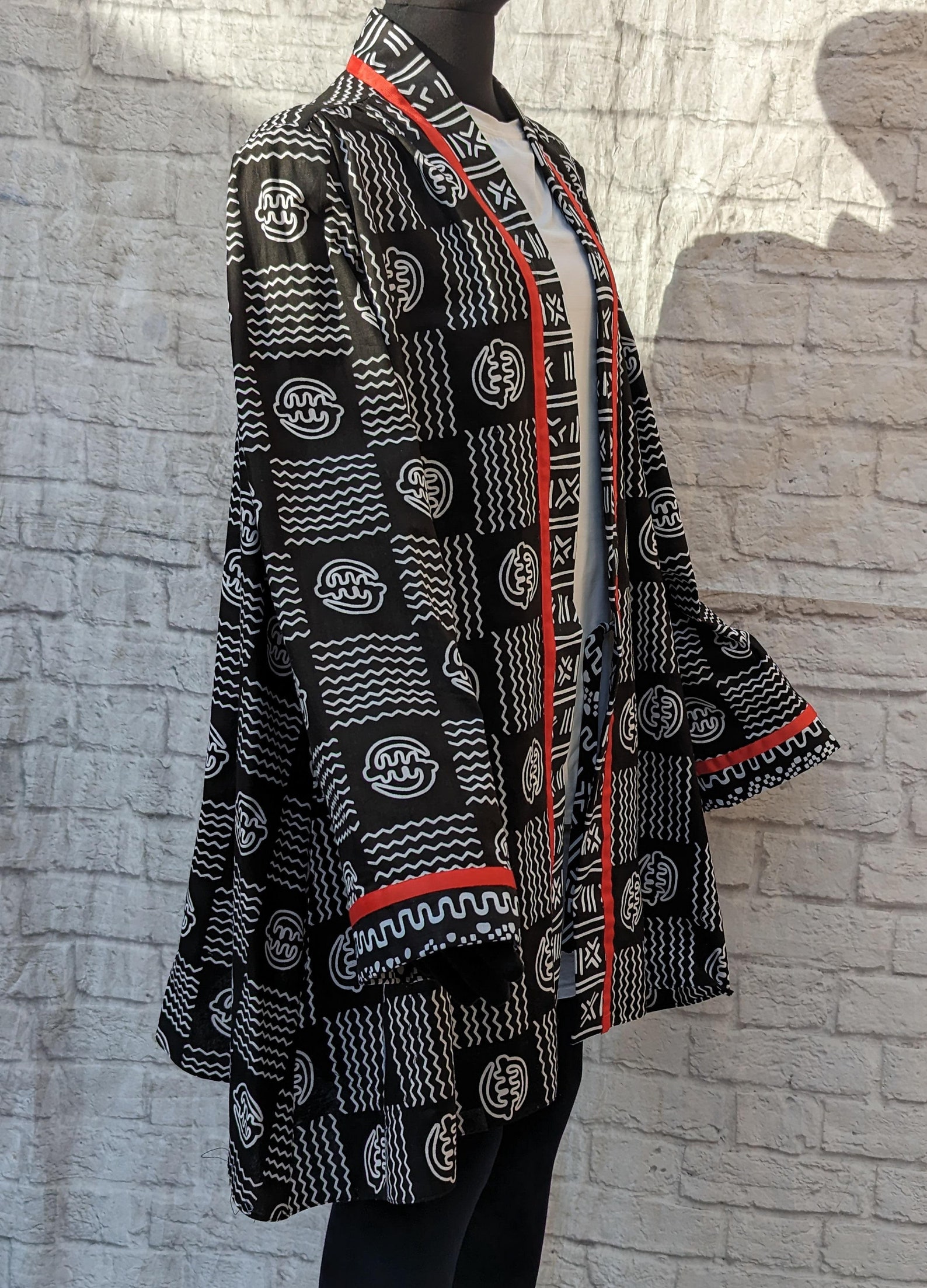 Unisex Gye Nyame African Mudcloth Duster, Loosefitting, Unlined, Long ...