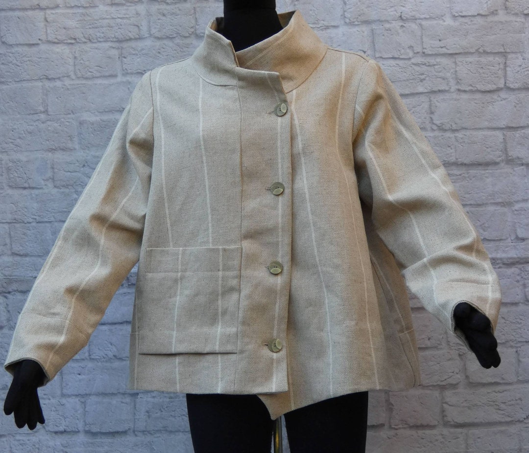Mocha Pinstriped Unlined Linen Jacket. Cuffable Long Sleeves.pocket ...