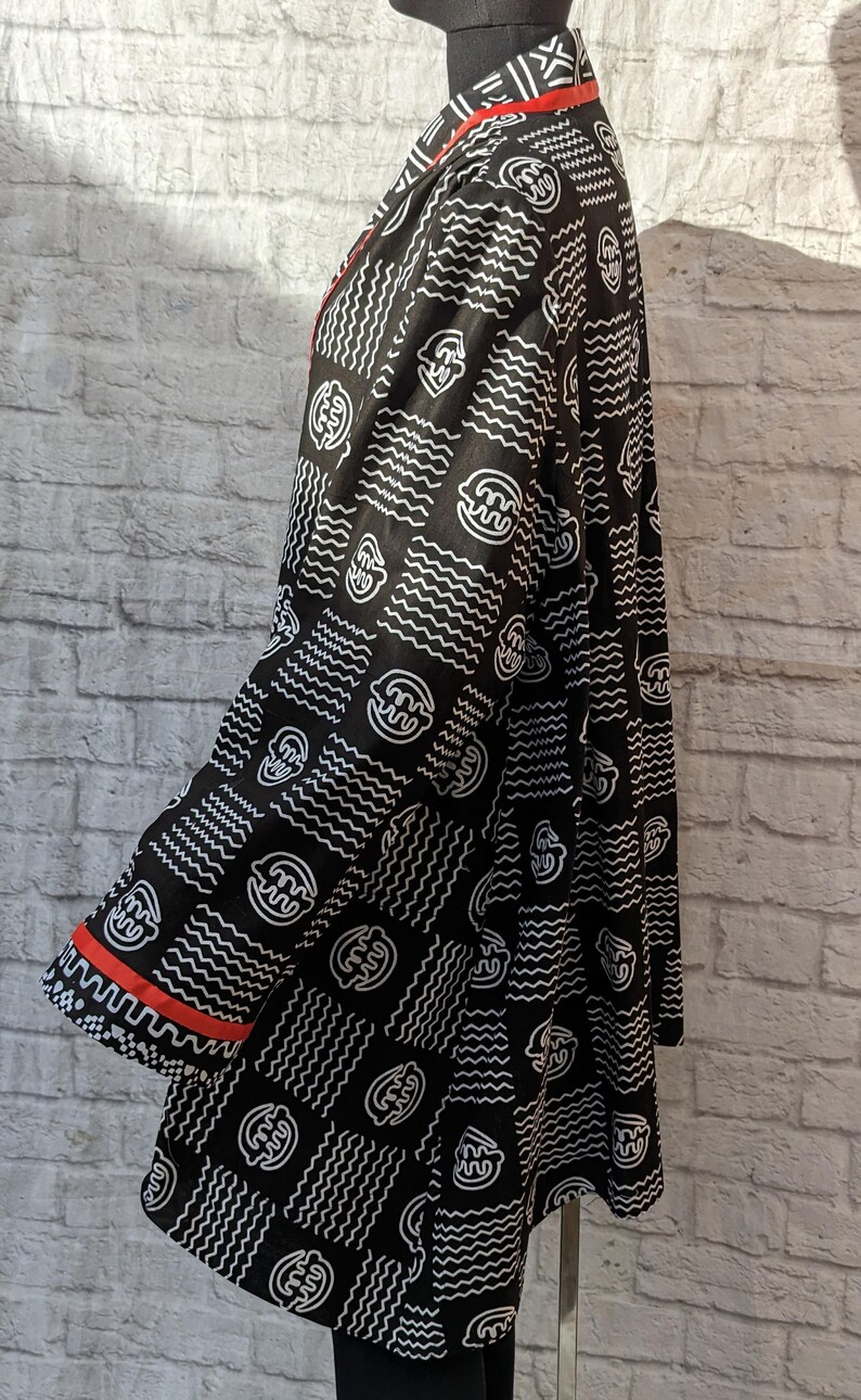 Unisex Gye Nyame African Mudcloth Duster, Loosefitting, Unlined, Long ...