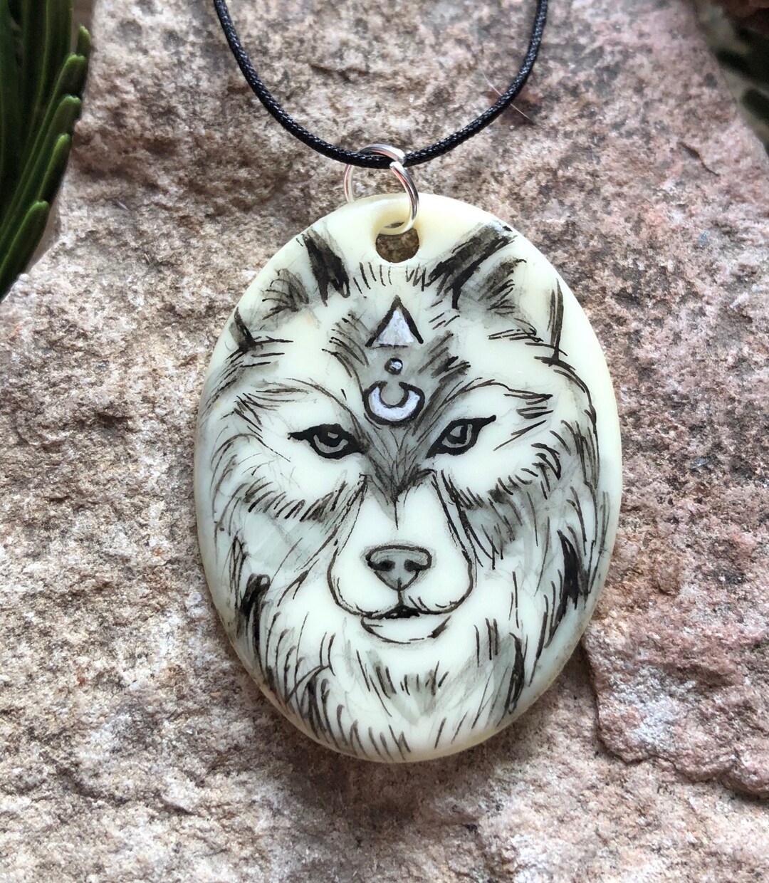 Wolf Pendant and Earrings. Wolf Talisman. Boho Wolf Moon Necklace. Hand ...