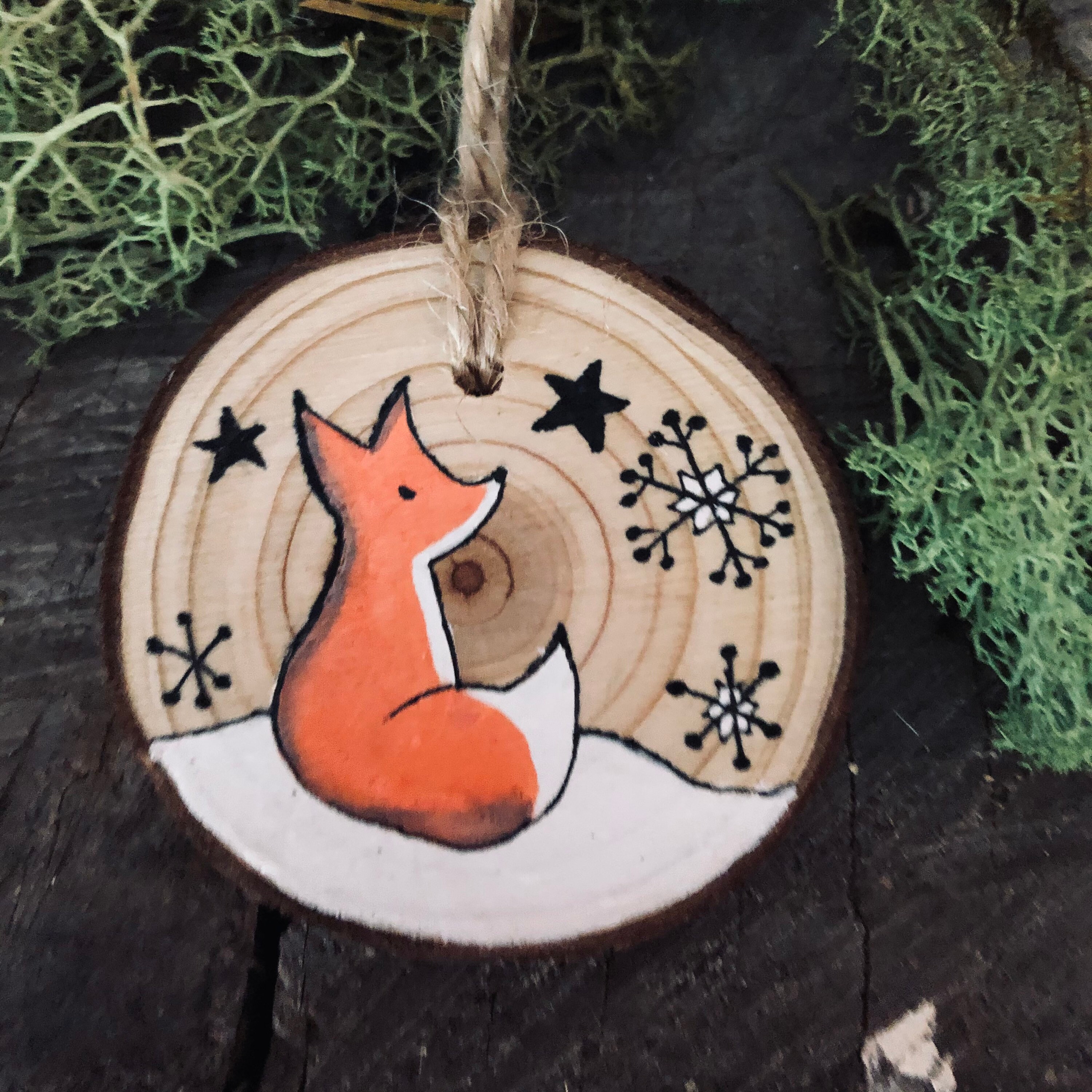 Painted Wood Slice Ornaments, Hand Made Nature Art, Wood Slice, Hanging ...