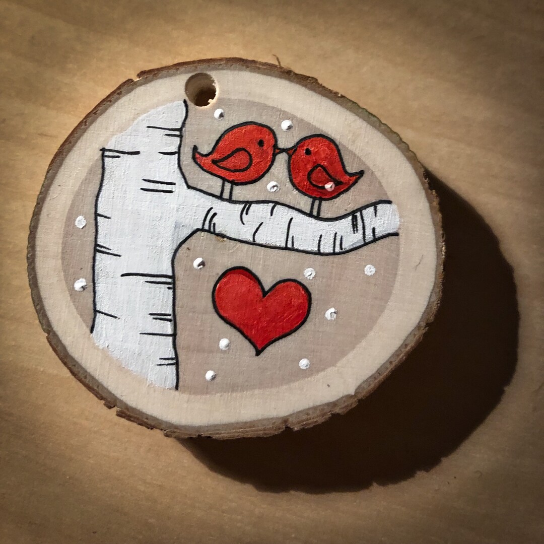 Love Birds. Red Cardinals in Birch Tree With Custom Initials in Heart ...