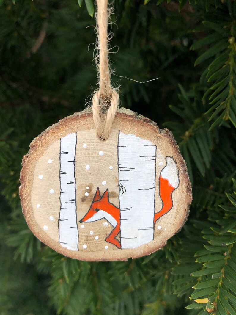 Fox in the Forest Hand Made Painted Wood Slice Ornament. - Etsy