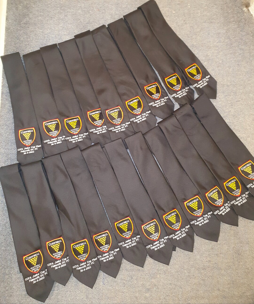 Embroidered Football Logo Ties Gift Company Logo Ties Navy Black. Mens ...