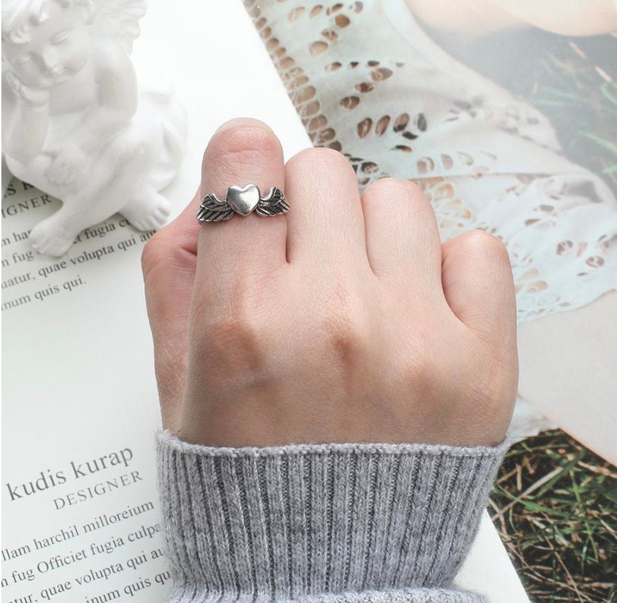 Heart Ring Angel Wing Ring Wings Ring Feather Ring Punk | Etsy