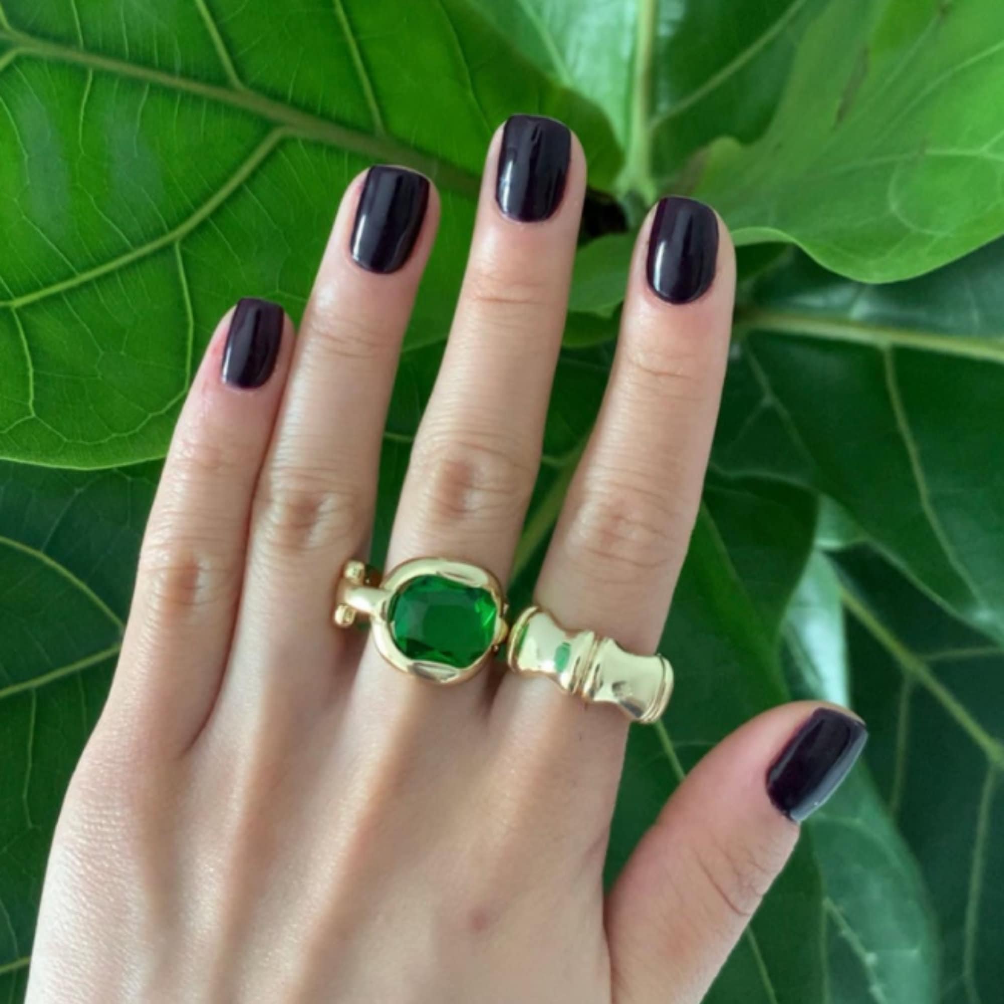 Chunky Ring Set Retro ring Geometric Ring Emerald Ring | Etsy