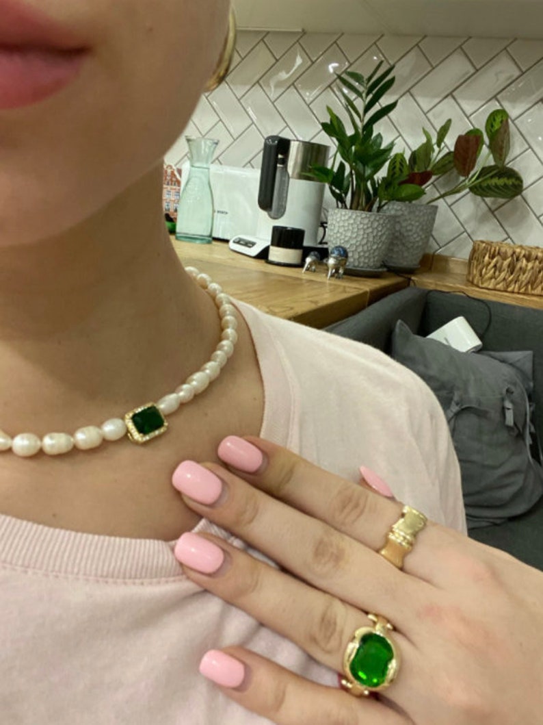 Chunky Ring Set Retro Ring Geometric Ring Emerald Ring - Etsy