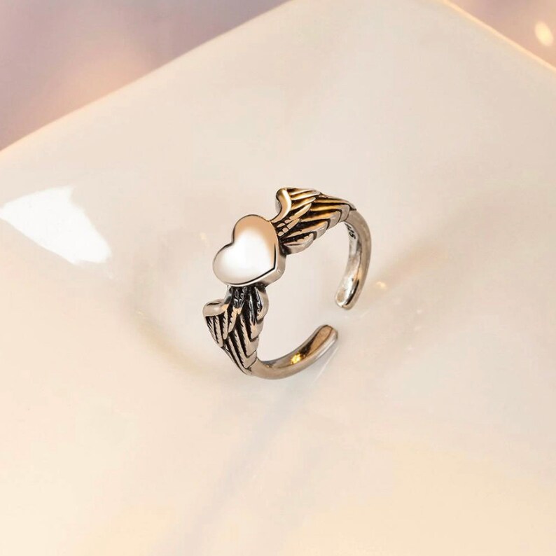Heart Ring Angel Wing Ring Wings Ring Feather Ring Punk - Etsy