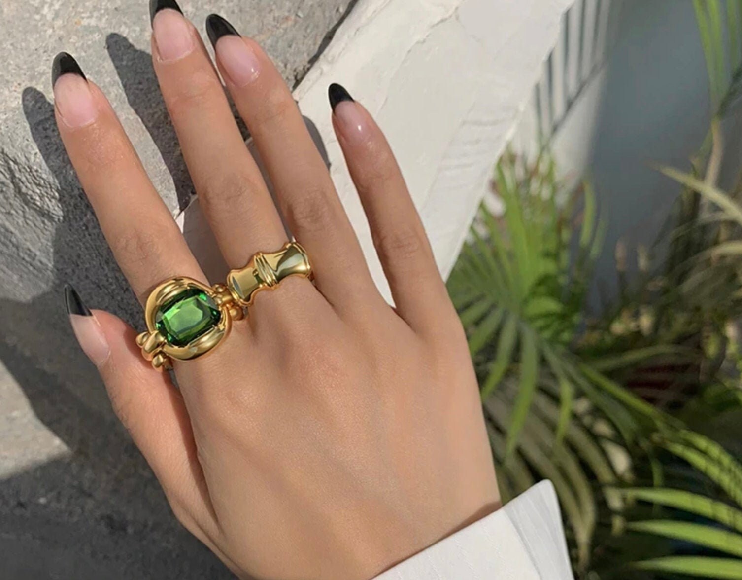 Chunky Ring Set Retro ring Geometric Ring Emerald Ring | Etsy