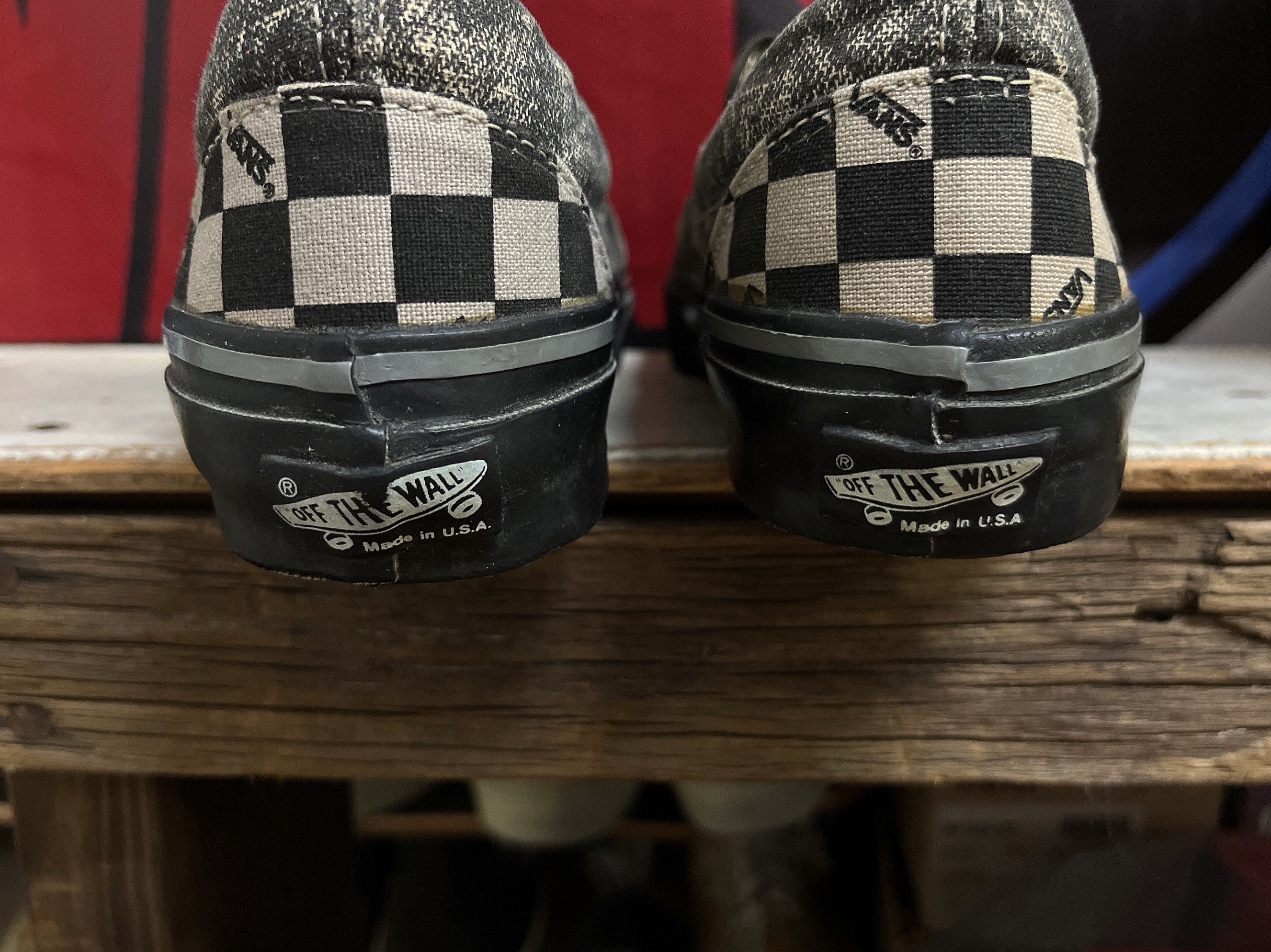 80s Vintage Vans Logo Check Shoes Slip on Made in USA - Etsy