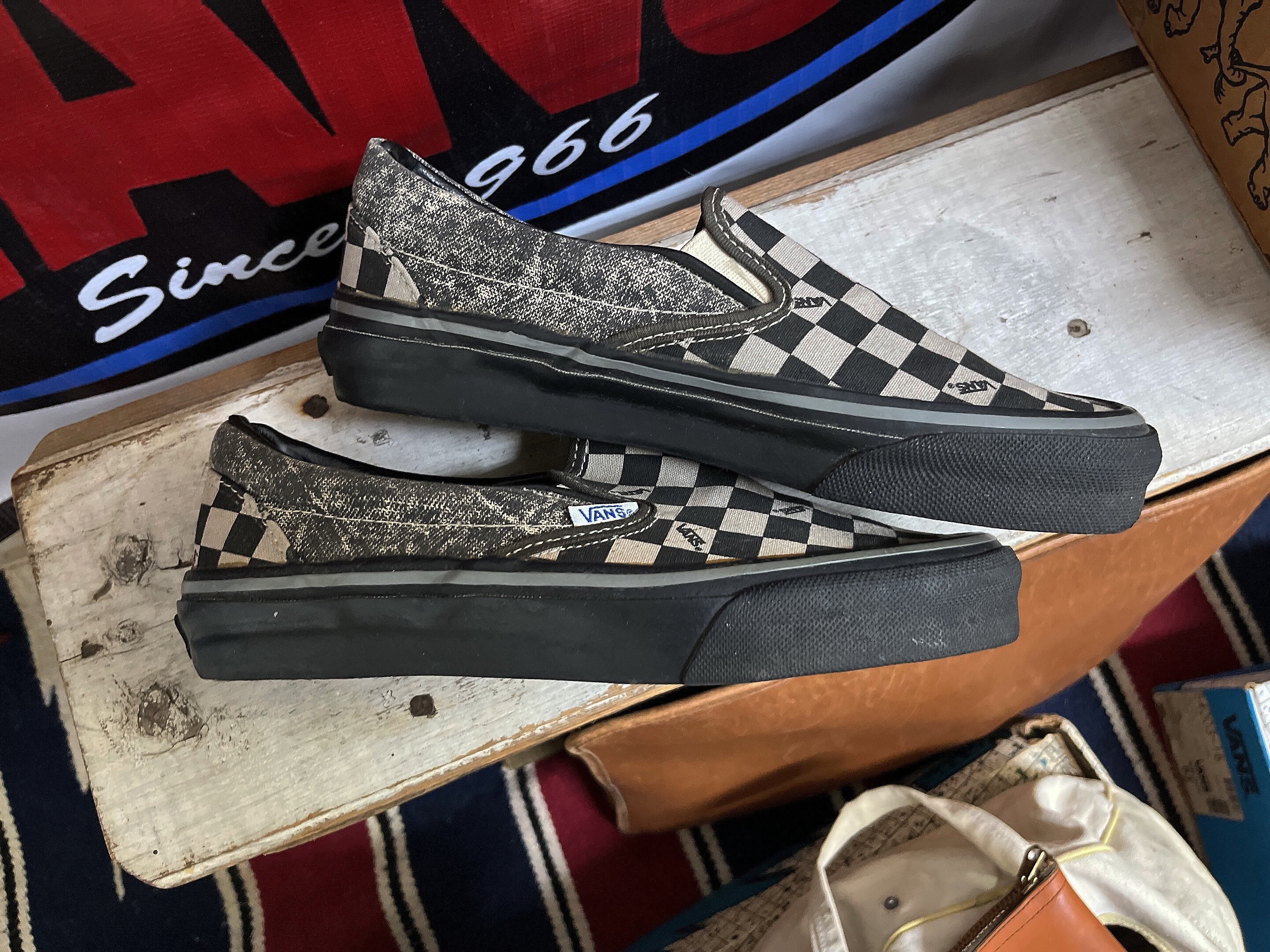 80s Vintage Vans Logo Check Shoes Slip on Made in USA - Etsy