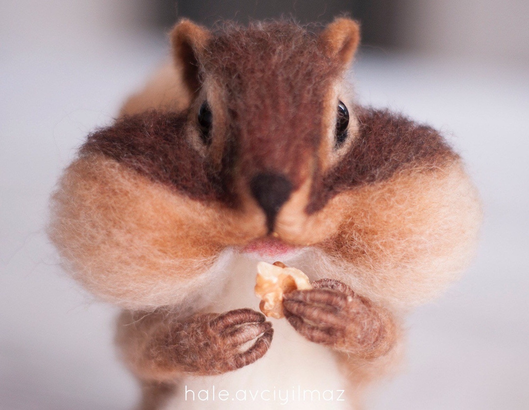 Needle Felt Squirrel Chubby Cheeks, Wool Felt Brown Chipmunk With Full ...