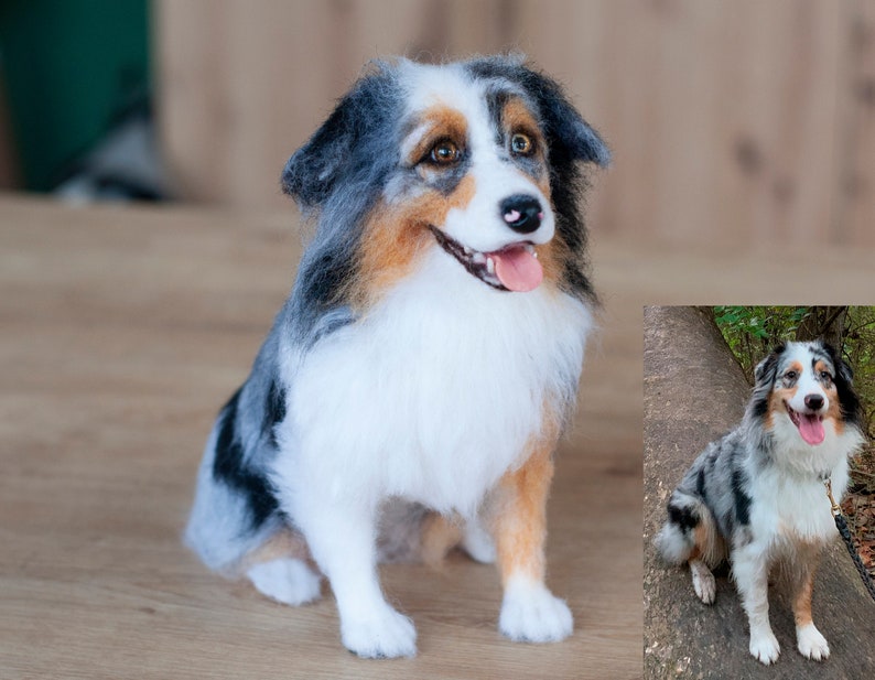 Needle Felted Blue Merle Australian Shepherd Dog Replica 20-23 Cm, Made ...