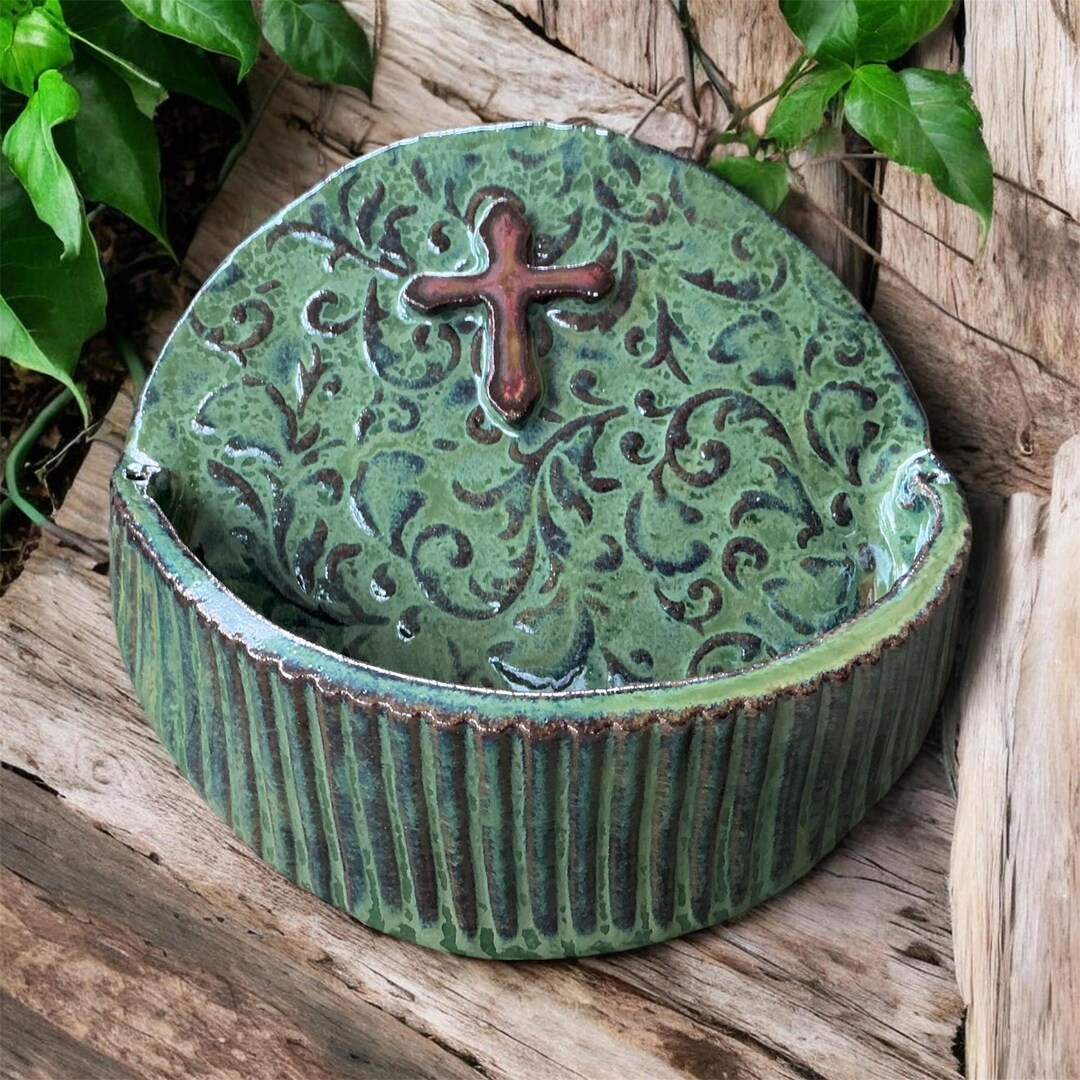 Opalescent Emerald Green Glazed Holy Water Font - Etsy