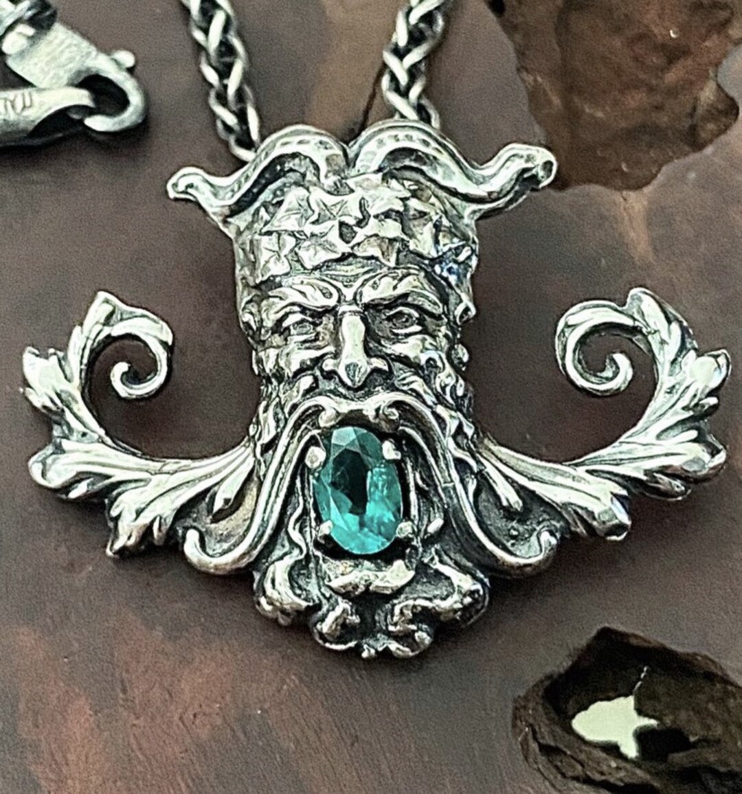 Green Man Sterling Silver Pendant - Etsy