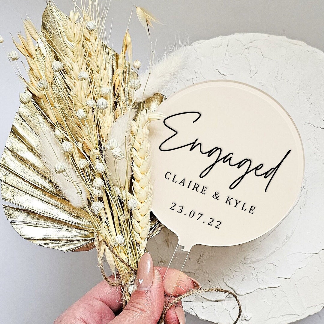 Personalised Acrylic Engagement Cake Topper - Engaged Cake Topper With ...