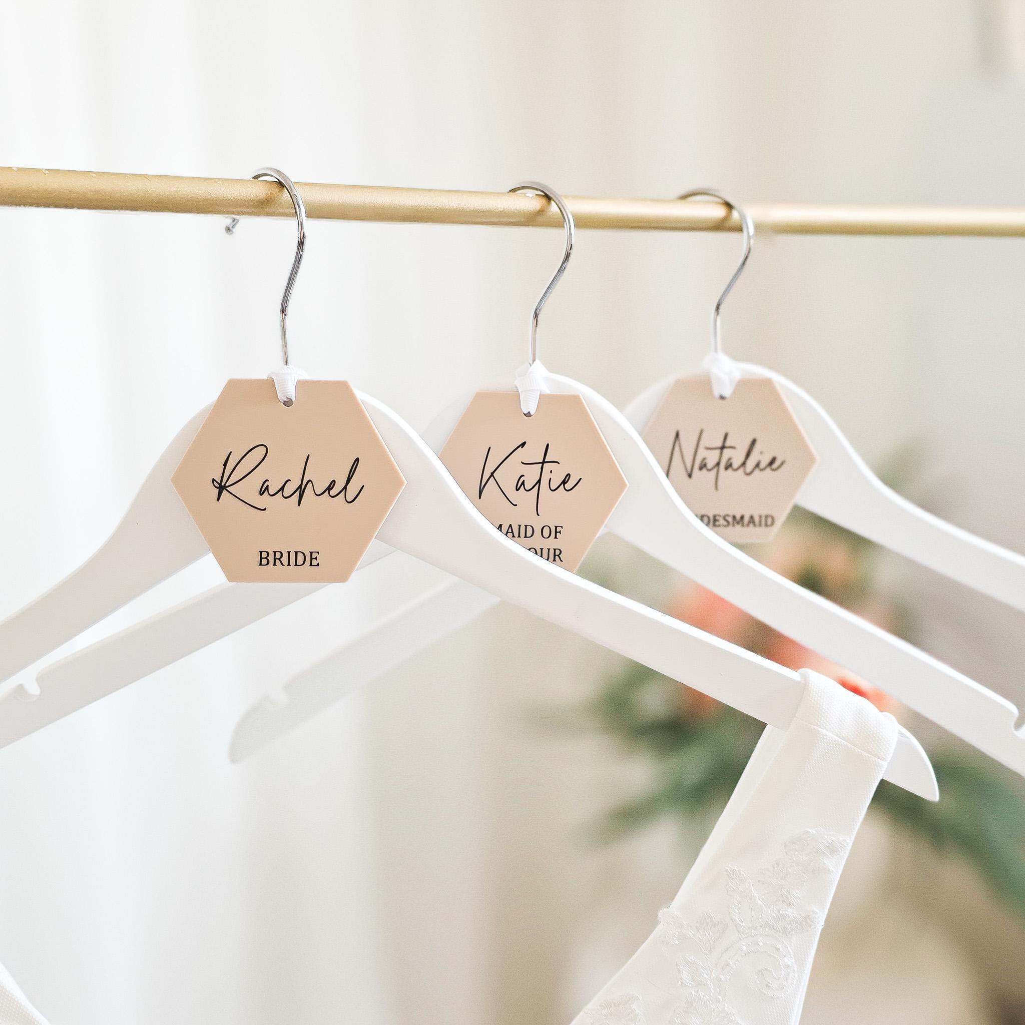 Personalised Wedding Hanger Charm - Acrylic Hanger Name Tags - Bridal ...