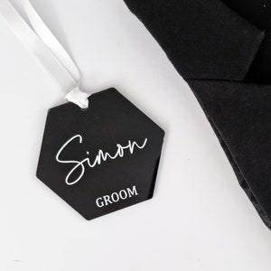 Personalised Groom Hanger Tag- Acrylic Wedding Hanger Name Charm ...