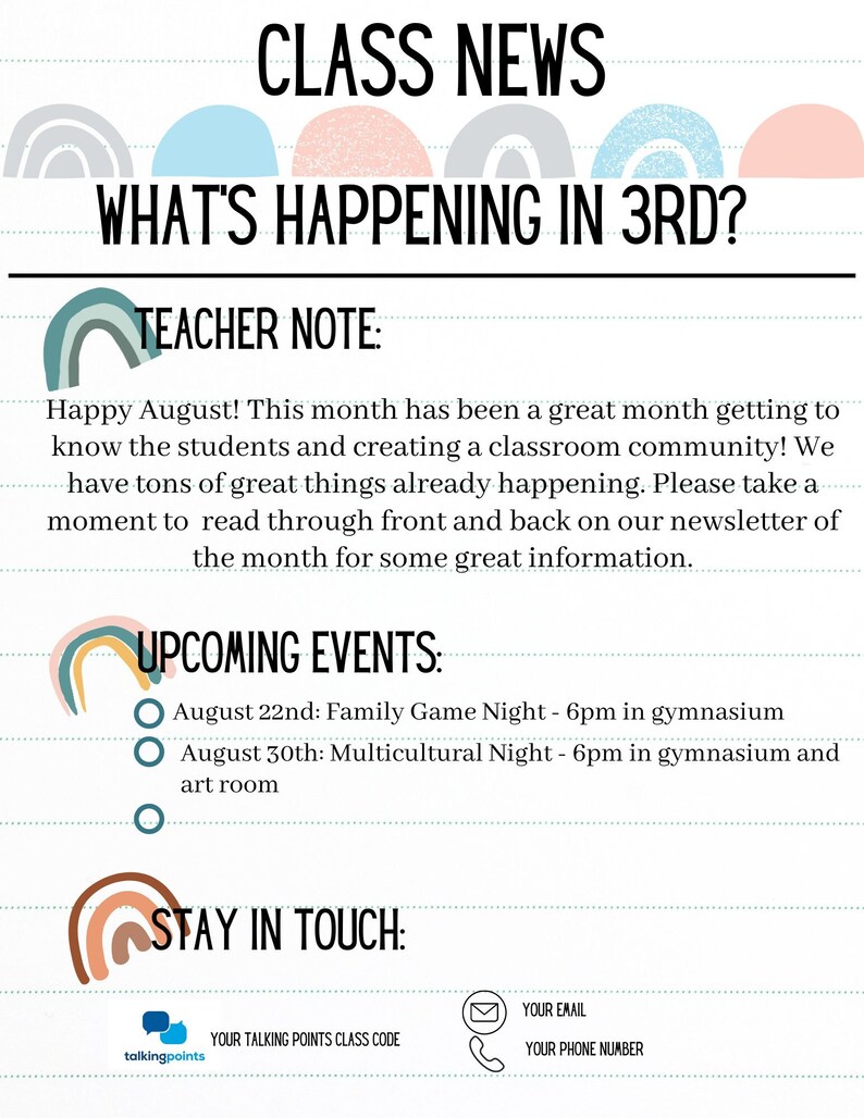 Class Newsletter Template Class Newsletter Monthly or Weekly Newsletter ...