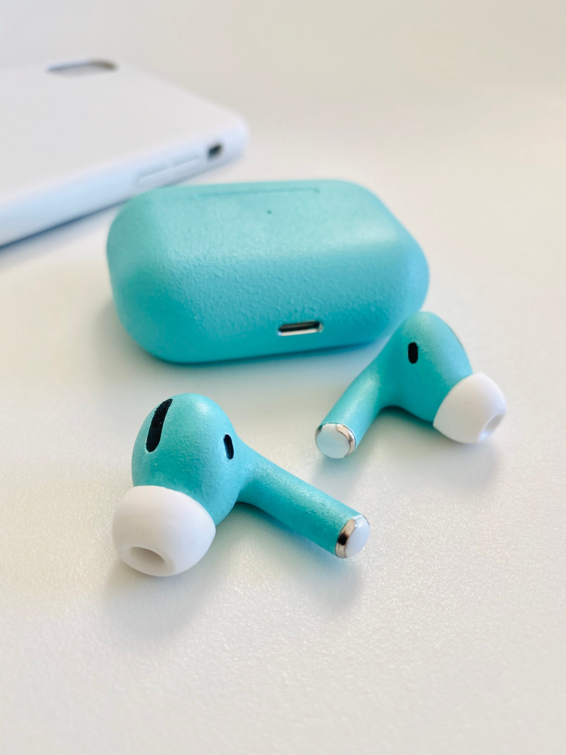 Custom AirPods Pro matte aqua handpainted headphones music art | Etsy