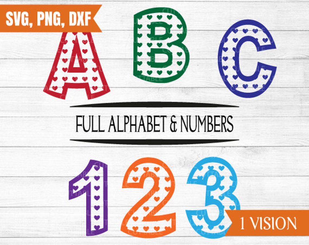 Heart Alphabet Svg & Numbers, Heart Patterned Letters and Numbers Cut ...