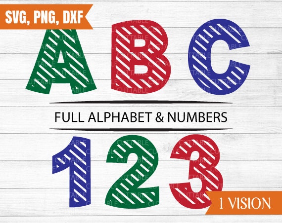 Striped Alphabet & Numbers Svg ABC Wall Decal Full Set - Etsy Canada