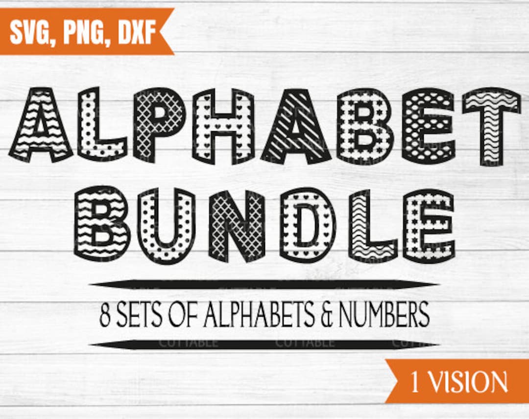 Alphabet SVG Bundle, 8 Sets Full Alphabet Patterned Letters & Numbers ...