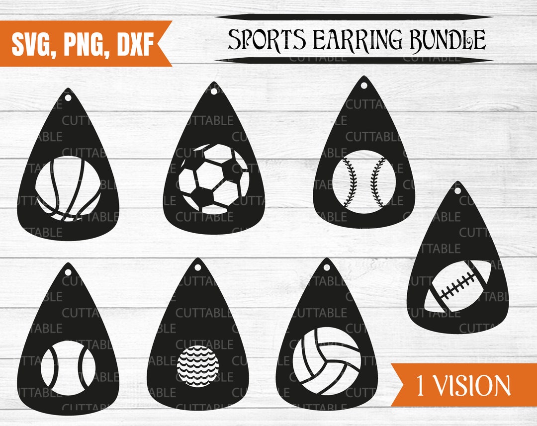 Earring SVG Bundle, 7 Sports Balls Cut Files, Soccer,football,tennis ...