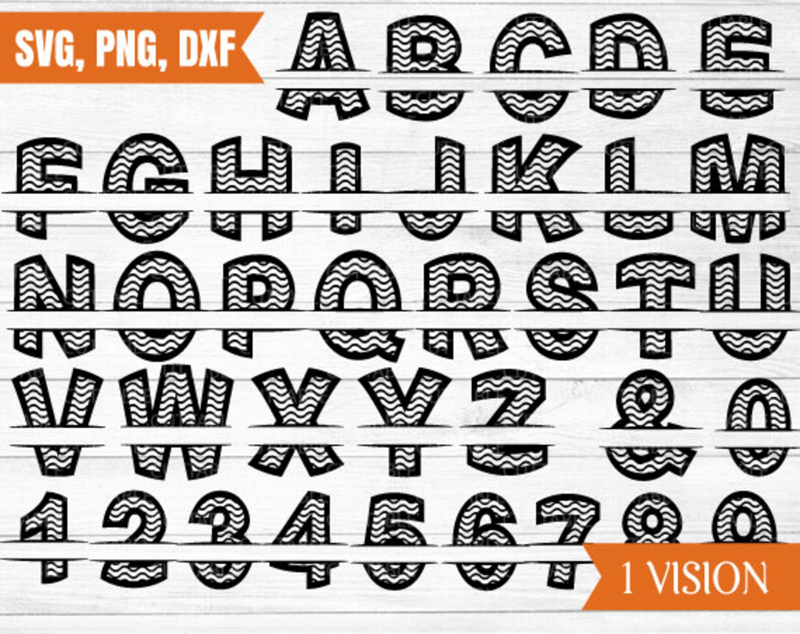 Alphabet Split Set and Numbers Svgs Wave Patterned Letters | Etsy Hong Kong
