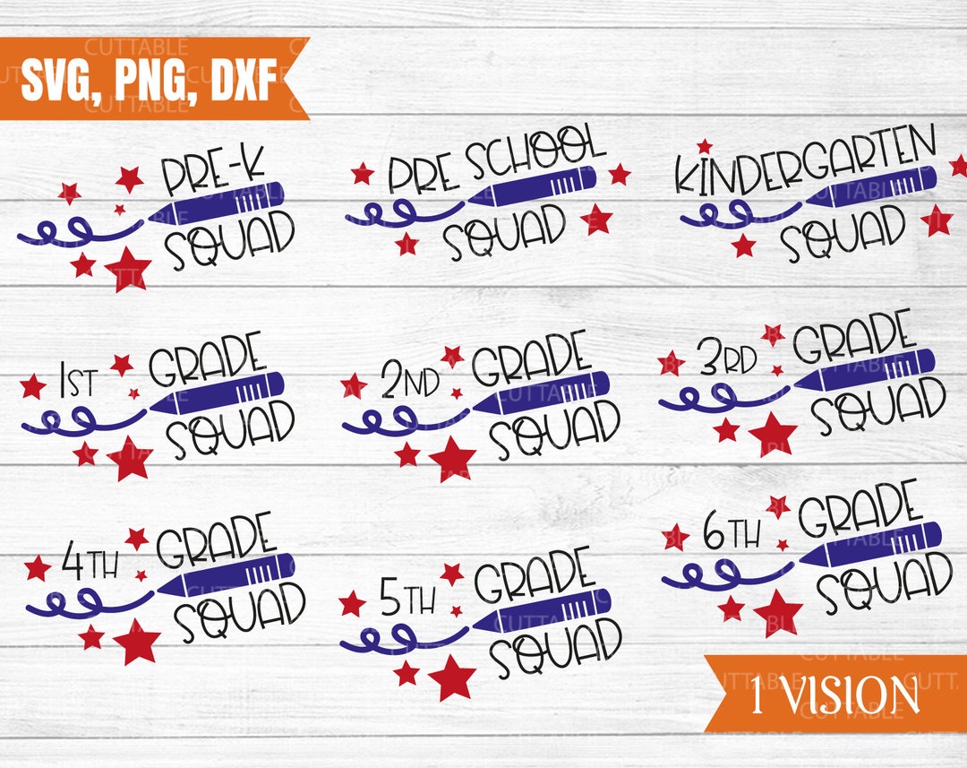 Back to School Svg, 9 Bundle Cut Files, 1st Grade Squad, 2nd Grade ...