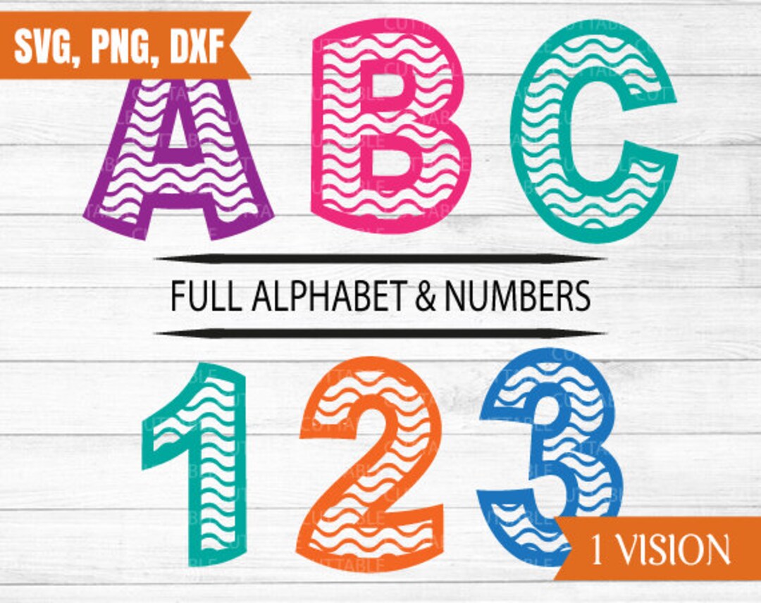Wave Alphabet and Numbers Svg, Full Alphabet Wave Patterned Letters and ...