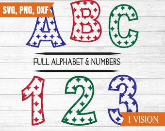 Star Alphabet and Numbers Svg Full Alphabet Star Patterned - Etsy