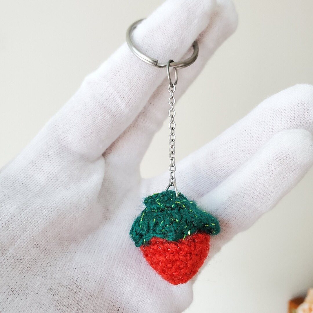 Cute crochet strawberry/ red berry keychain/keyring in 100% compostable ...