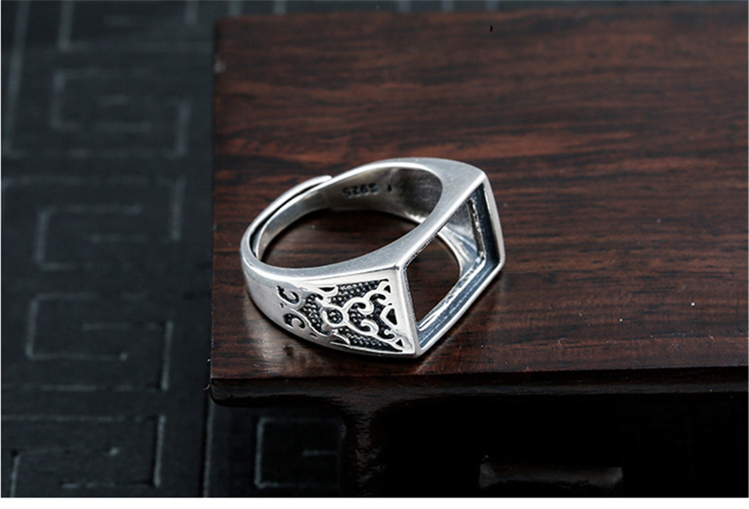 1pc Adjustable Vintage Style Thai Silver Ring Blank, Rectangle Cabochon ...