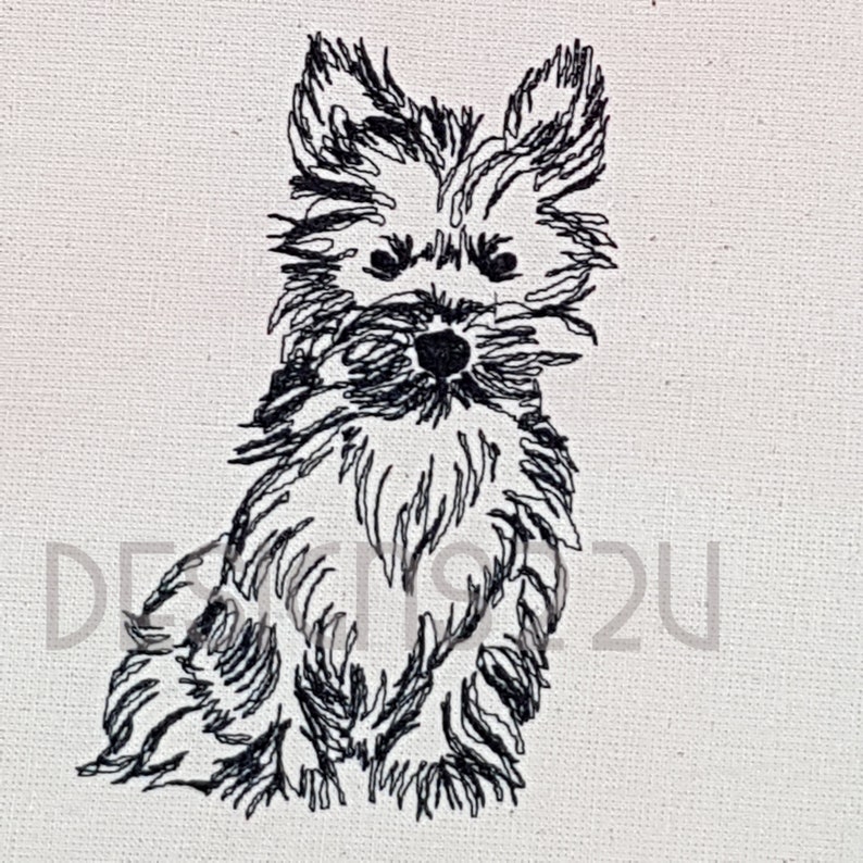 Hand Drawn Sitting Yorkshire Terrier 2 Sizes Digitized Machine ...