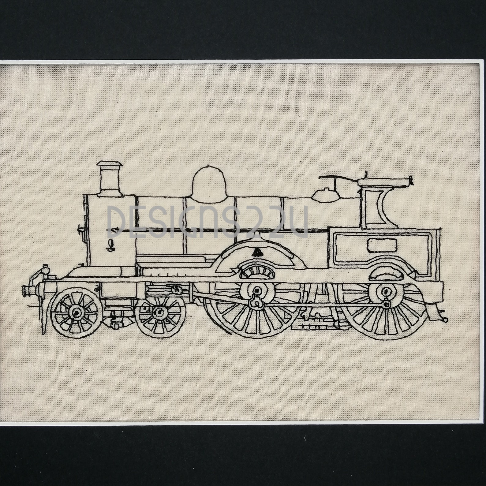 Vintage British Steam Engine Black Work Digitized Machine Embroidery ...