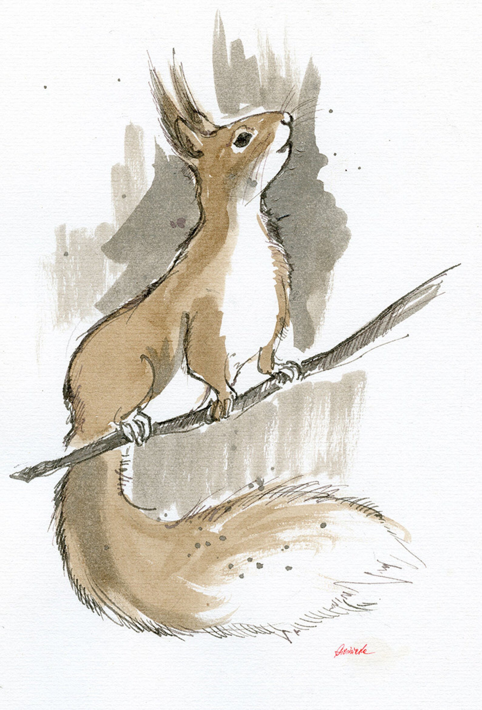 5x7 Proud Squirrel Sketch Raw Edge Applique With Light Density Fill ...