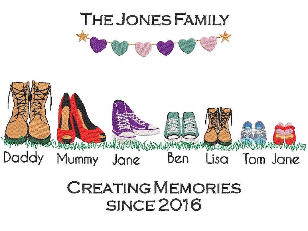 Family Shoes Boots Digitized Machine Embroidery Design Mum Dad Older ...