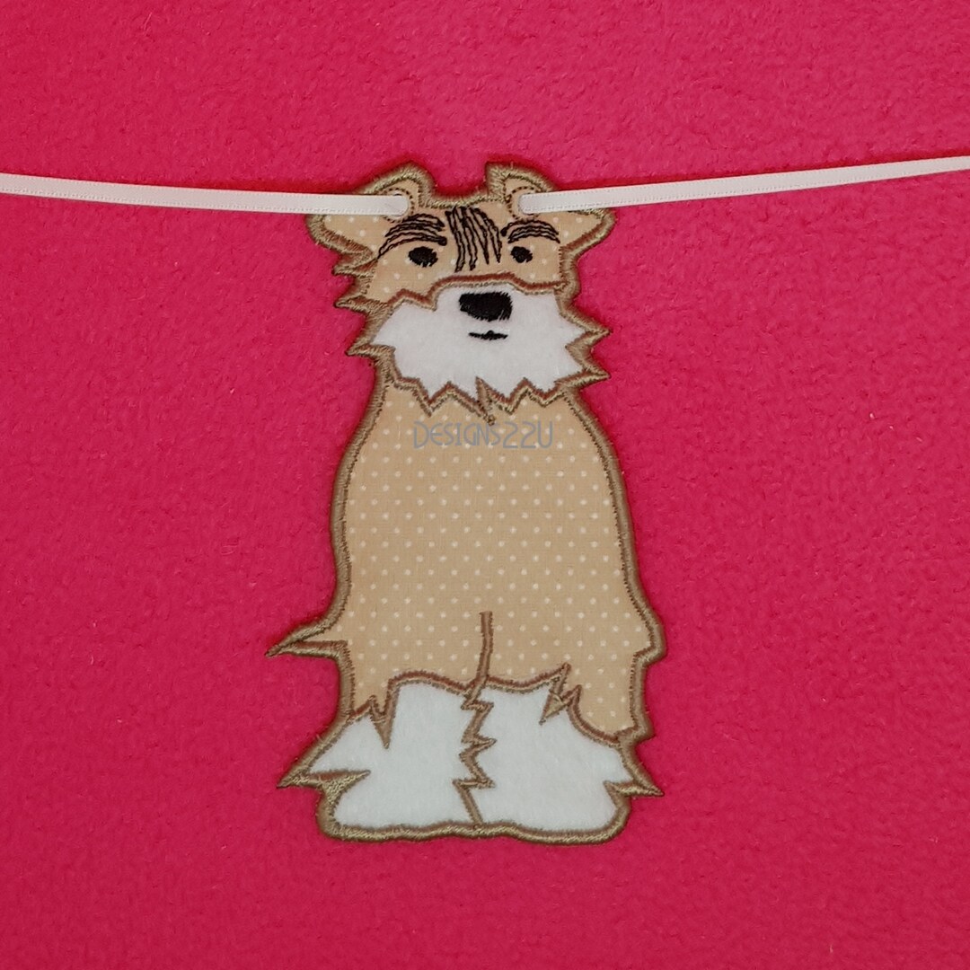 ITH Miniature Schnauzer Satin Edge Applique Bunting Digitized Machine ...