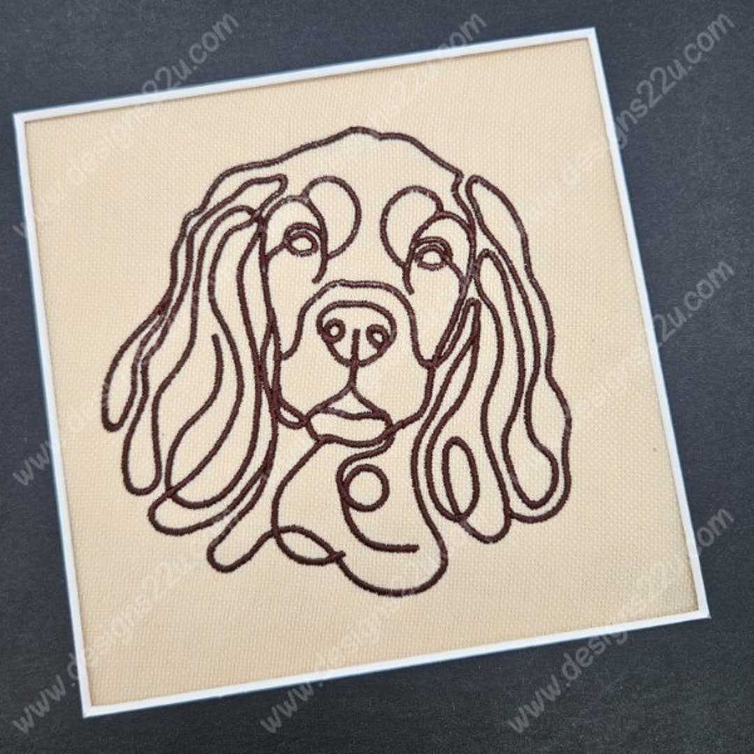 4x4 and 5x7 Cocker Spaniel Dog Face Line Art Digitized Machine ...