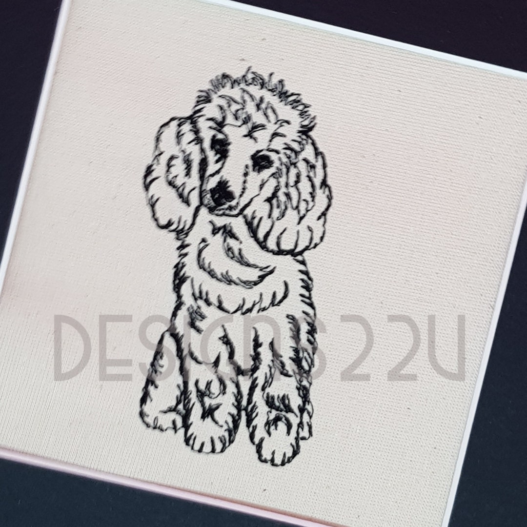 Hand Drawn Sitting Poodle 2 Sizes Digitized Machine Embroidery Design ...