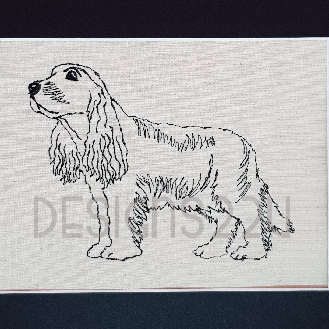 Hand Drawn Standing Cocker Spaniel Dog 2 Sizes Digitized Machine ...