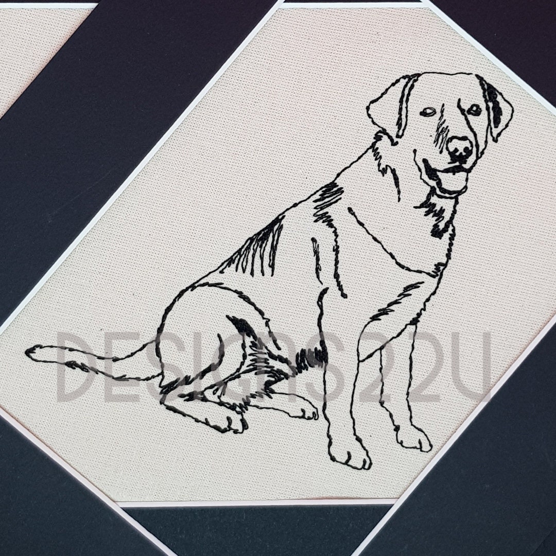 Hand Drawn Sitting Labrador Dog 2 Sizes Digitized Machine Embroidery ...